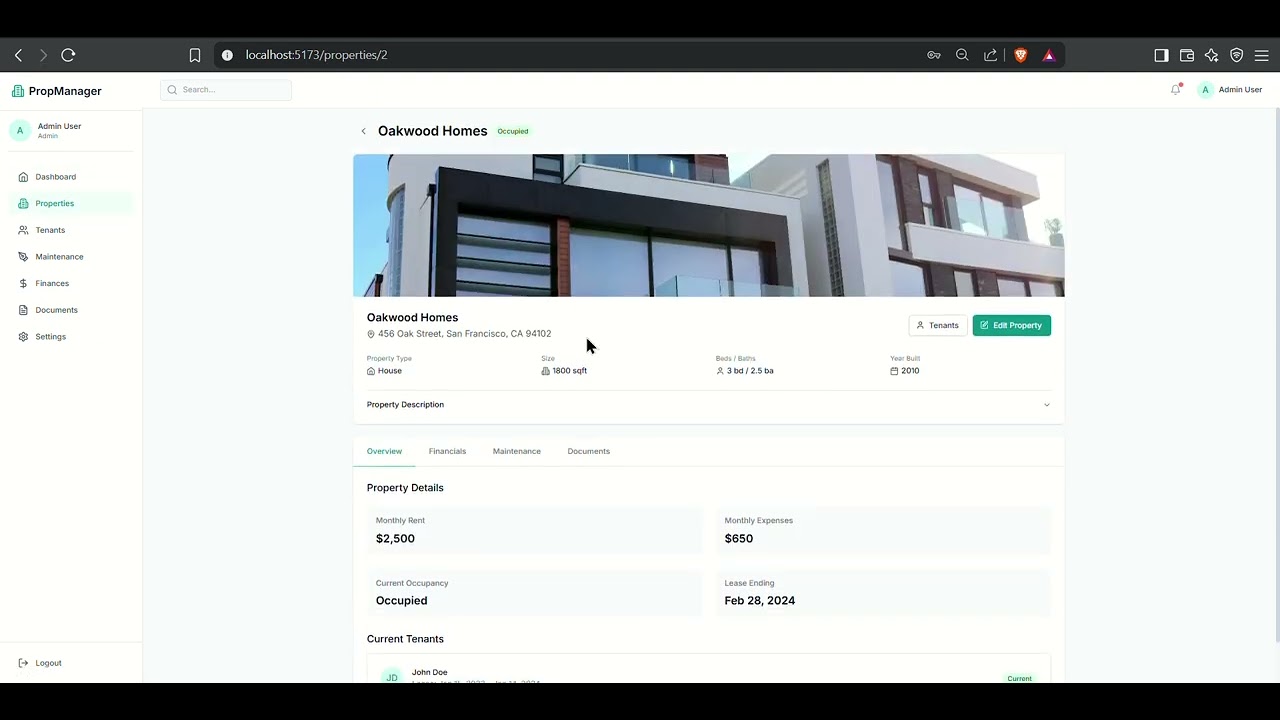 Property Management System Web Application using React.js, spring boot
