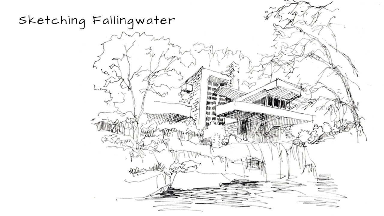 Sketching Frank Lloyd Wright’s Fallingwater – Learn 2-Point Perspective & Drawing Plants