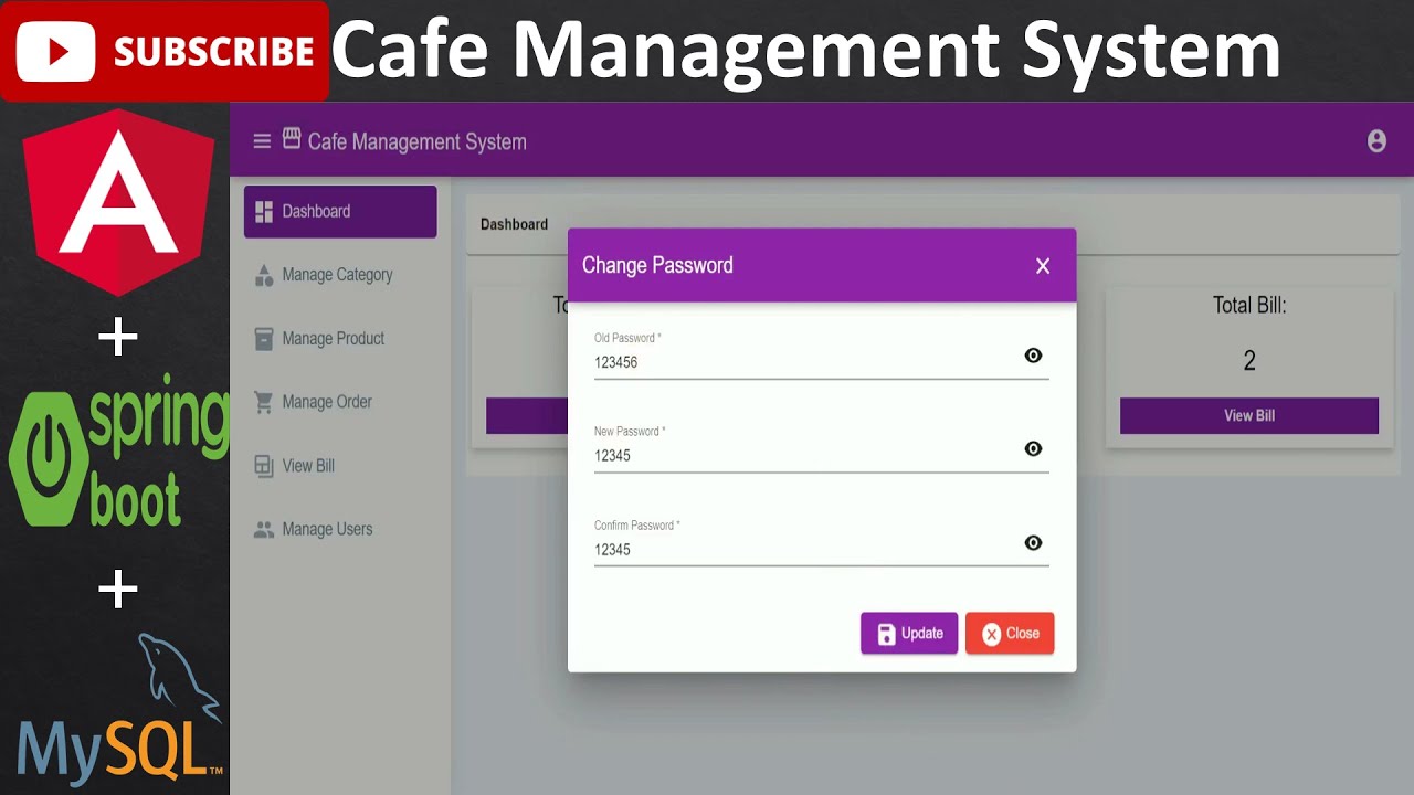 Cafe Management System (Angular, Spring Boot - Java, MySQL Database)