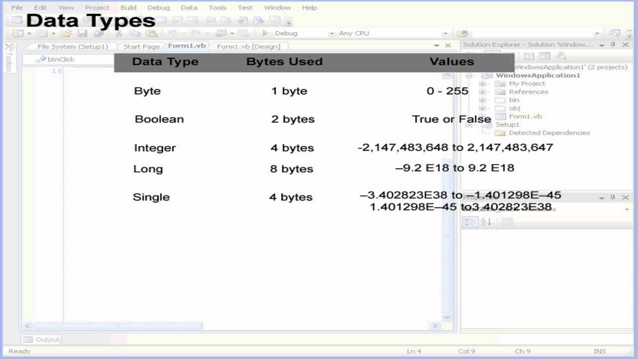 Visual Basic Video Tutorial - Volume 1- Lesson 10: Data Types