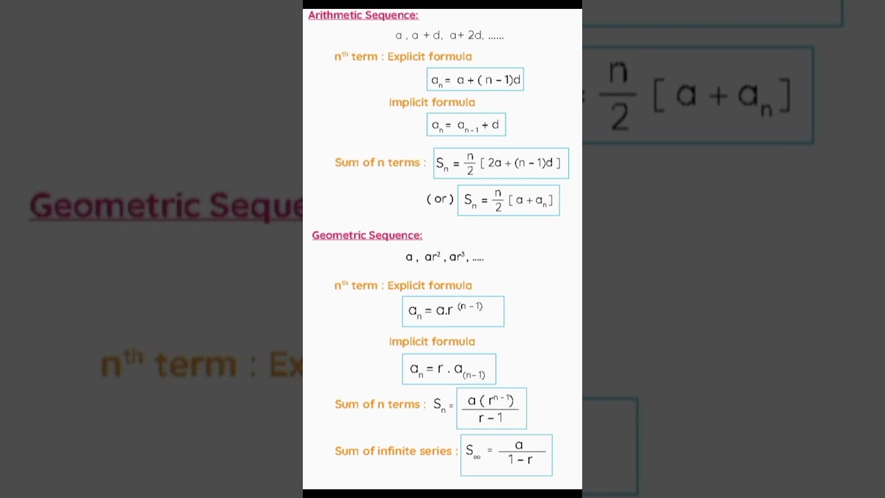 Sequence and Series formulas // Algebraic and Geometric  // Math Tricks 🔥