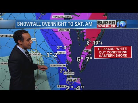 11:15 p.m. Friday forecast: Snow overnight, blizzard conditions for the Eastern Shore