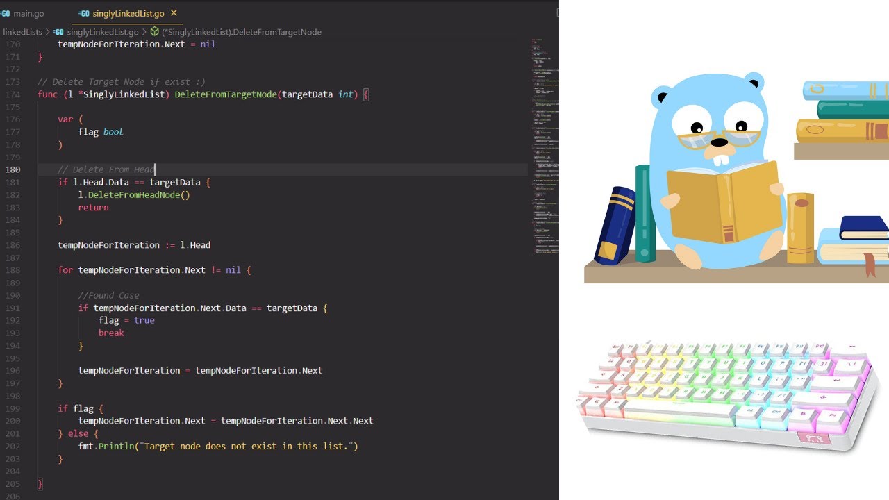 ASMR Programming - Coding Singly Linked List in Golang - No Talking