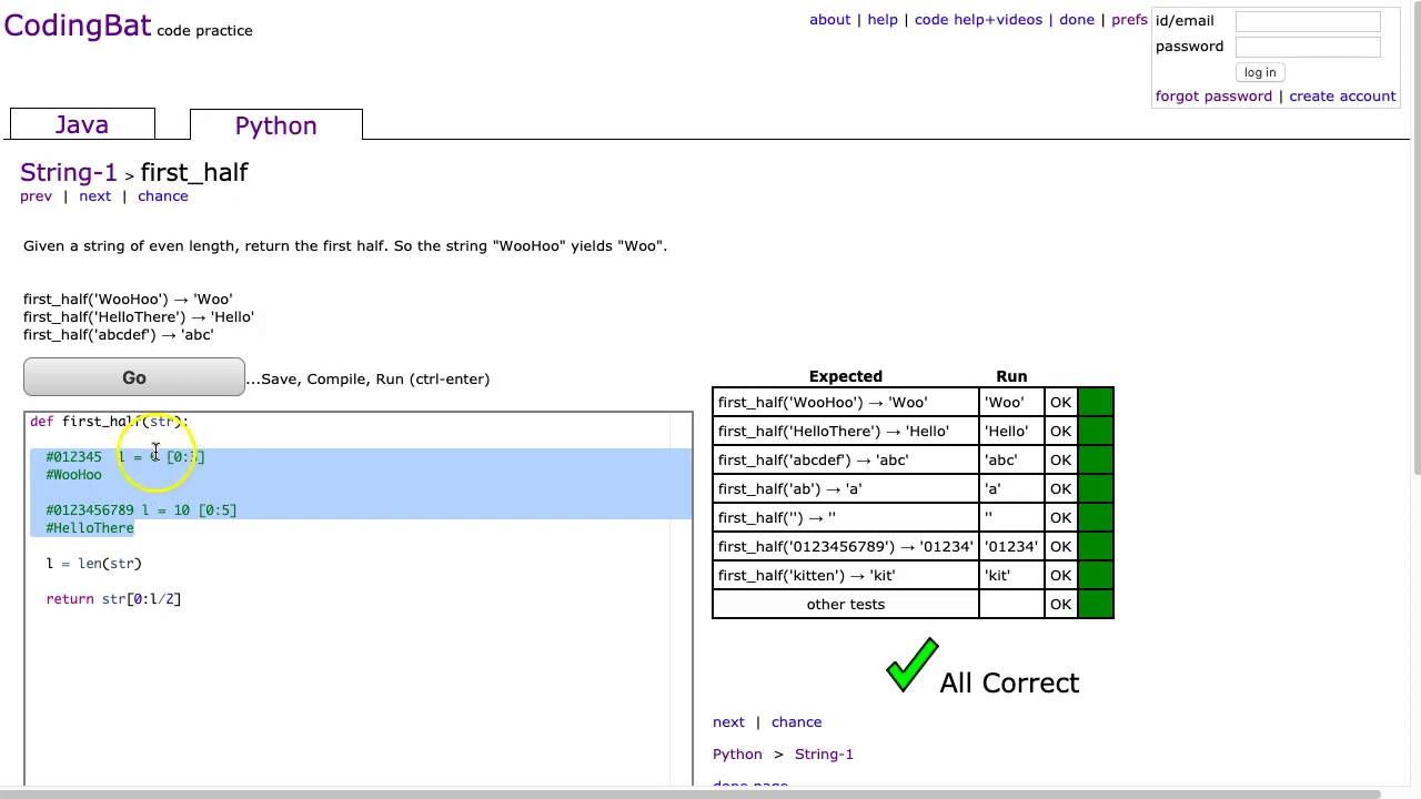Codingbat - first_half (Python)