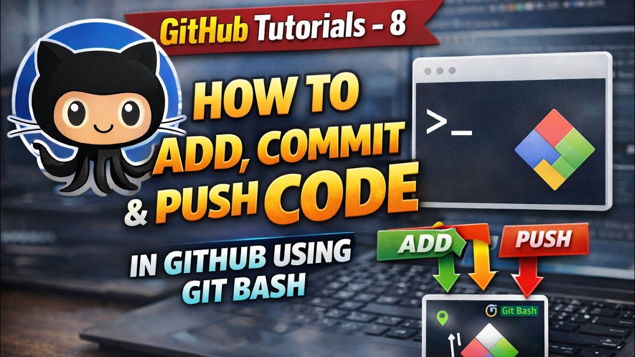 Github Tutorials - 8. How to add, commit and push code in github using git bash