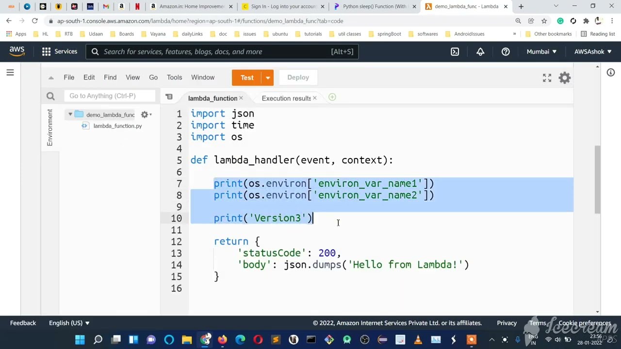 AWS Lambda Function Cloud watch logs