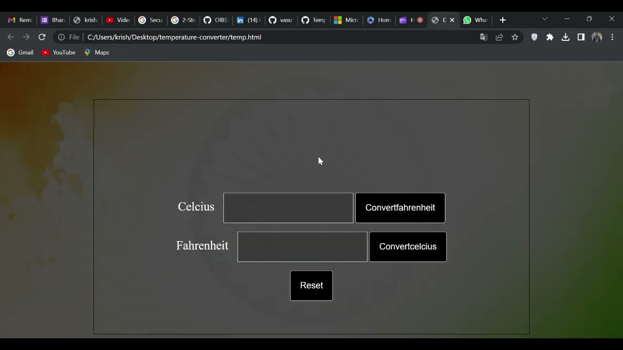 temperature converter website using HTML, CSS, JS #oasisinfobyte #web_development #github