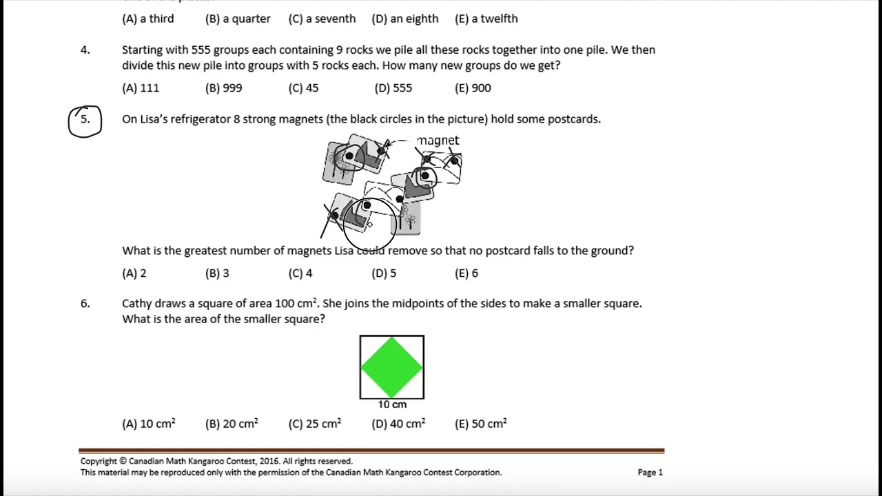 Math Kangaroo Canada Grade 5-6 2016 Problem 5