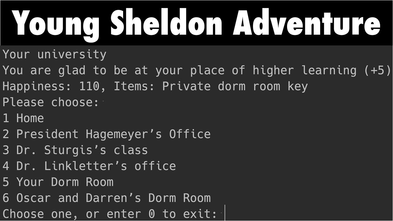 Young Sheldon Python Text Adventure