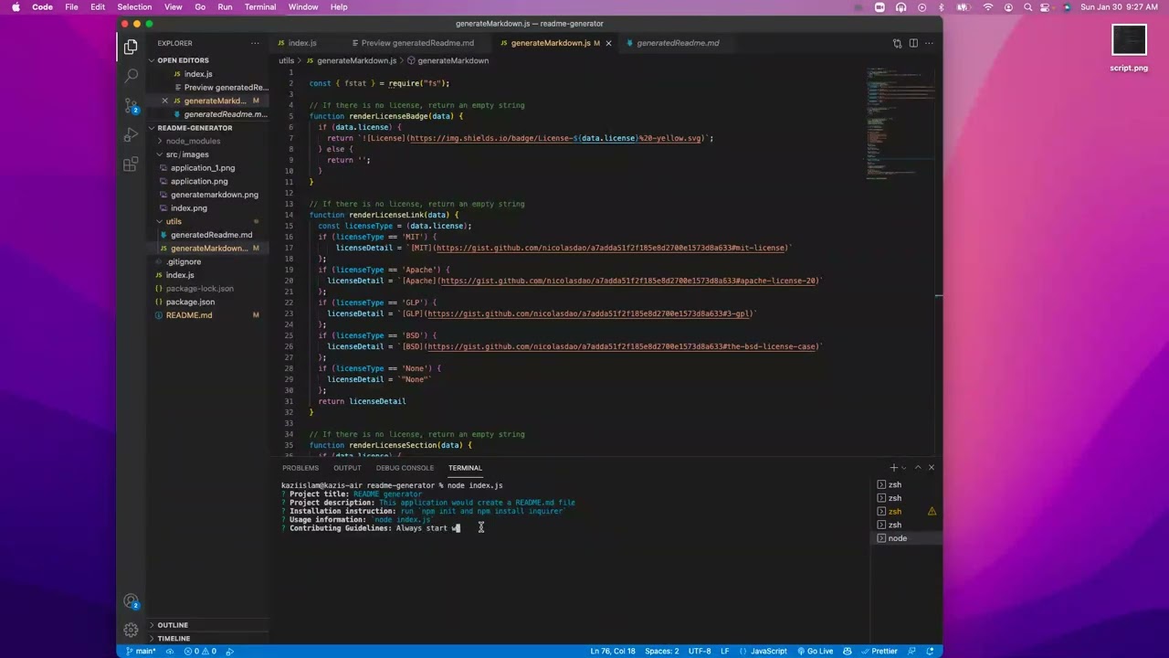 README generator #nodejs  #readme_generator #JavaScript #coding #bootcamp #codingbootcamp