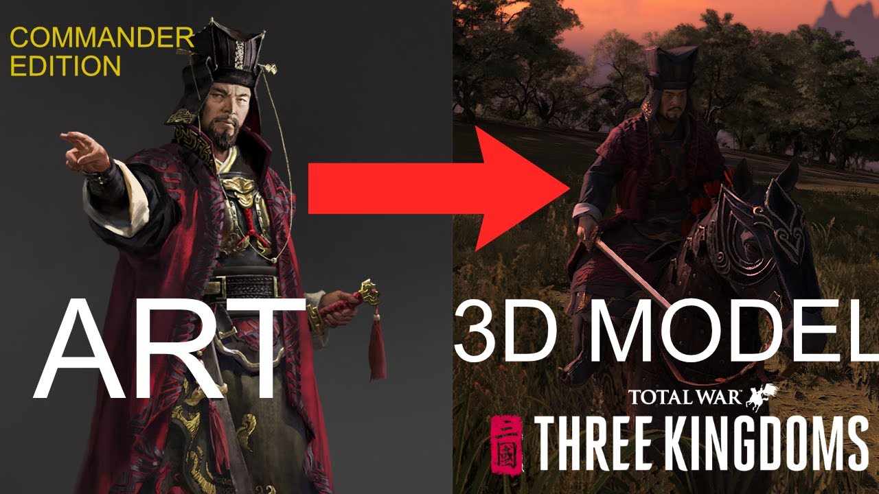 Total War: Three Kingdoms Art vs 3D Model Comparison (Commander Edition)
