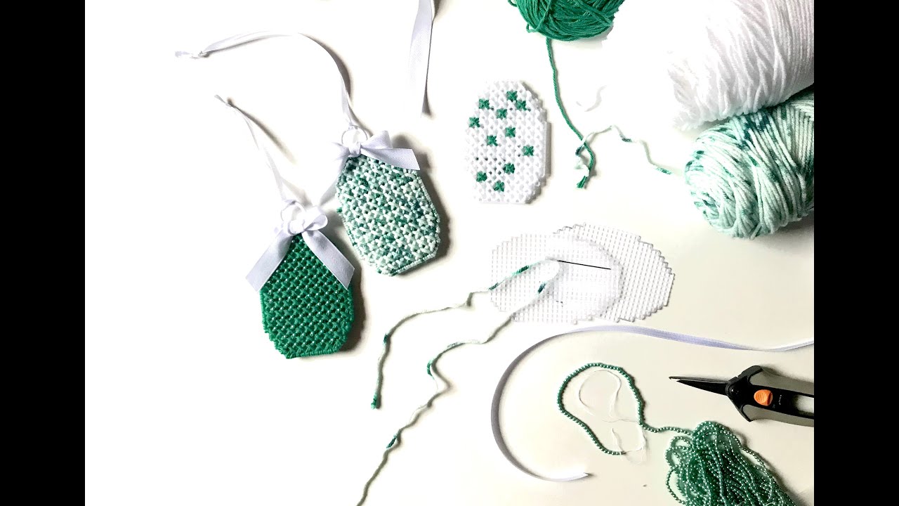 Plastic Canvas Easter Egg Ornament Stitched with Cross and Overcast Stitches