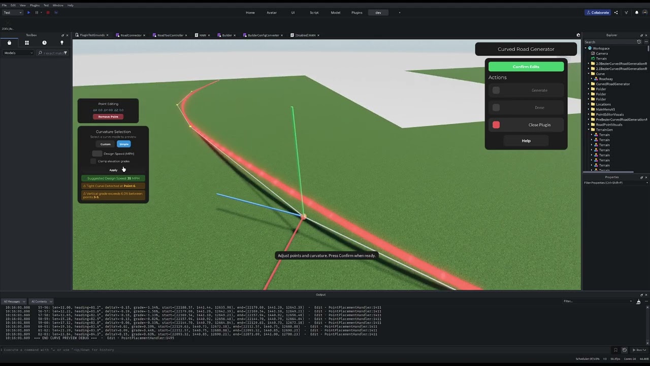 Roblox Plugin: Curved Road Generator - Version 2.0 Testing Demonstration