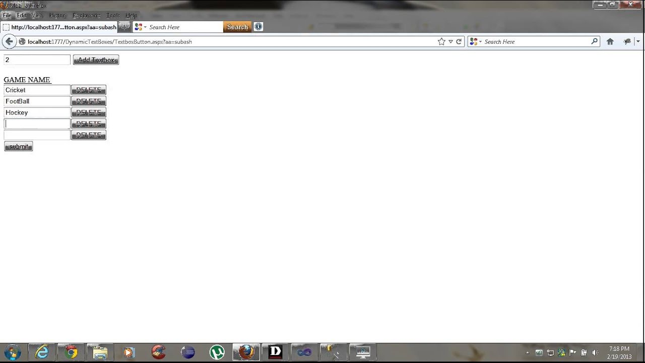 Create Dynamic Textbxes with Delete Button