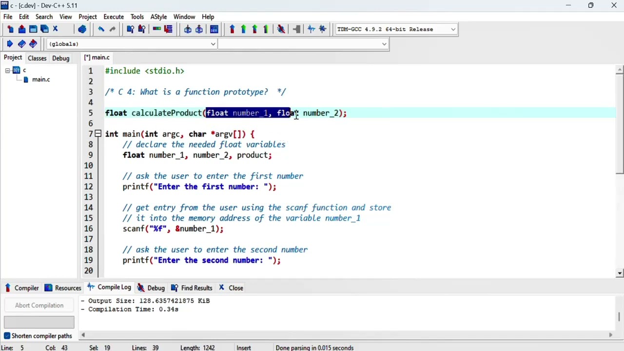 C 4:  What is a function prototype?