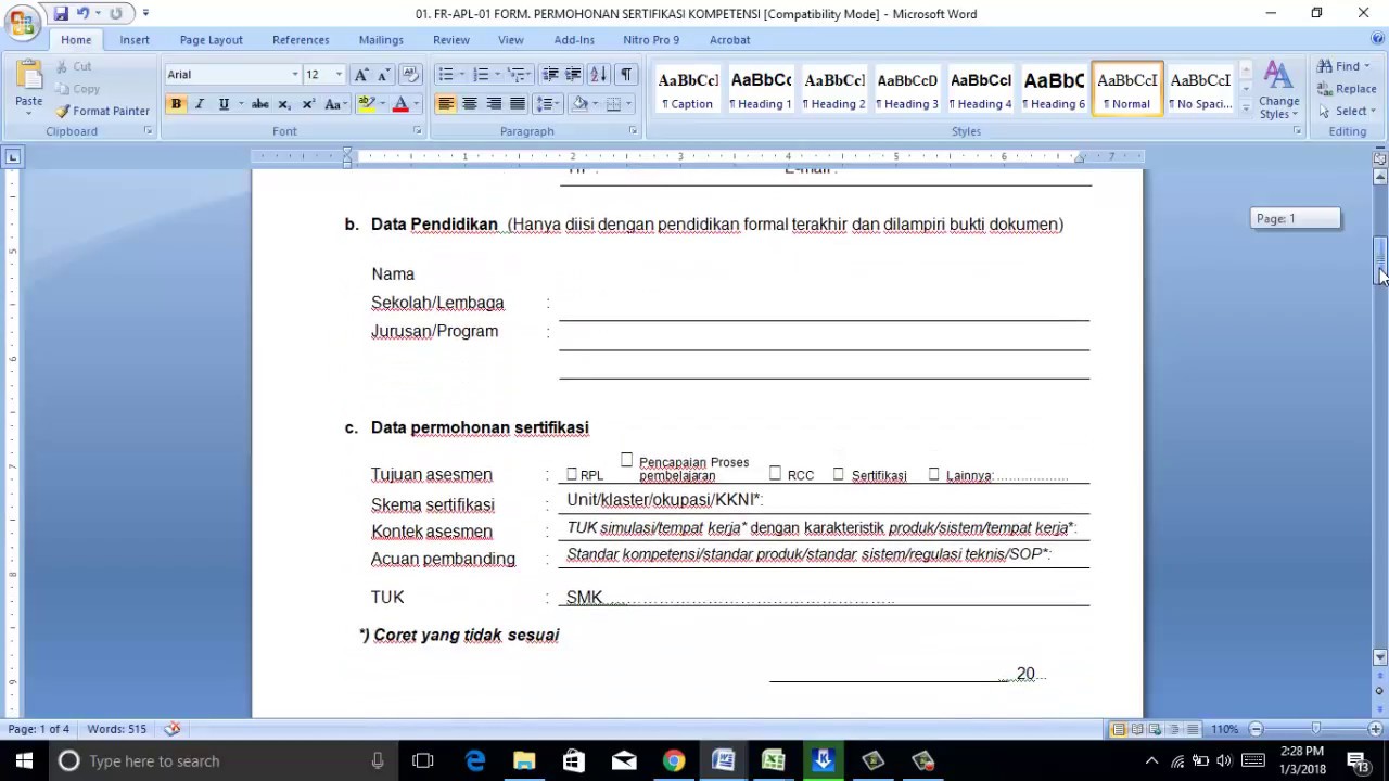 LSP P1 | 1. FR APL 01 FORM  PERMOHONAN SERTIFIKASI KOMPETENSI