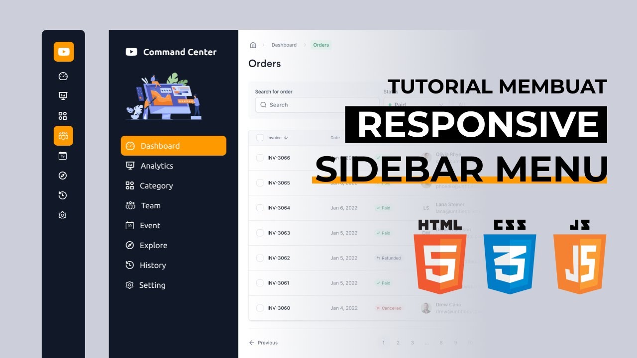 Tutorial Membuat Responsive Sidebar MENU dengan HTML CSS JAVASCRIPT || Academy Coder Practice