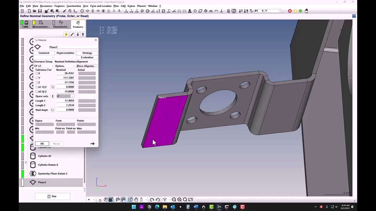 Zeiss Calypso CMM Tutorial: Coplanar Datum