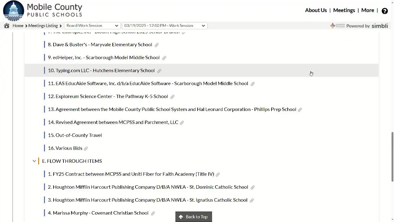 MCPSS Board Work Session - March 19, 2025