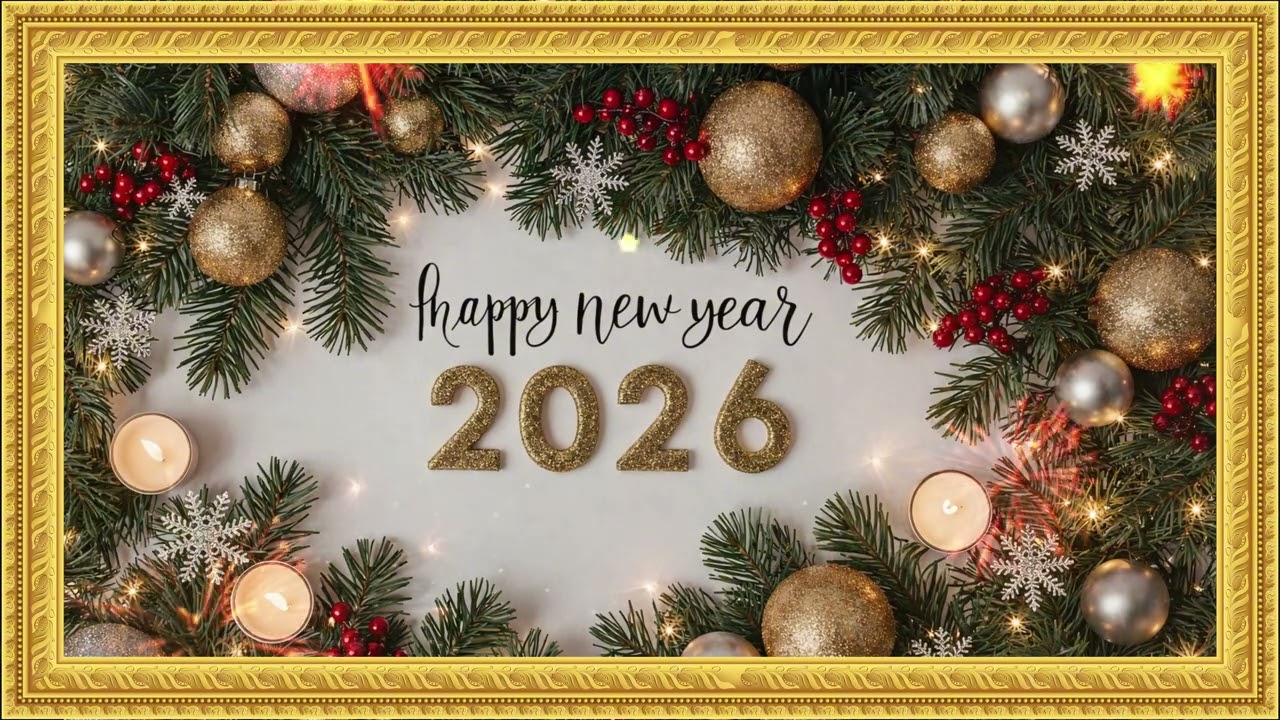 Happy New Year 2026 4K – Elegant Festive Wreath & Warm Holiday Glow | Frame TV Wallpaper