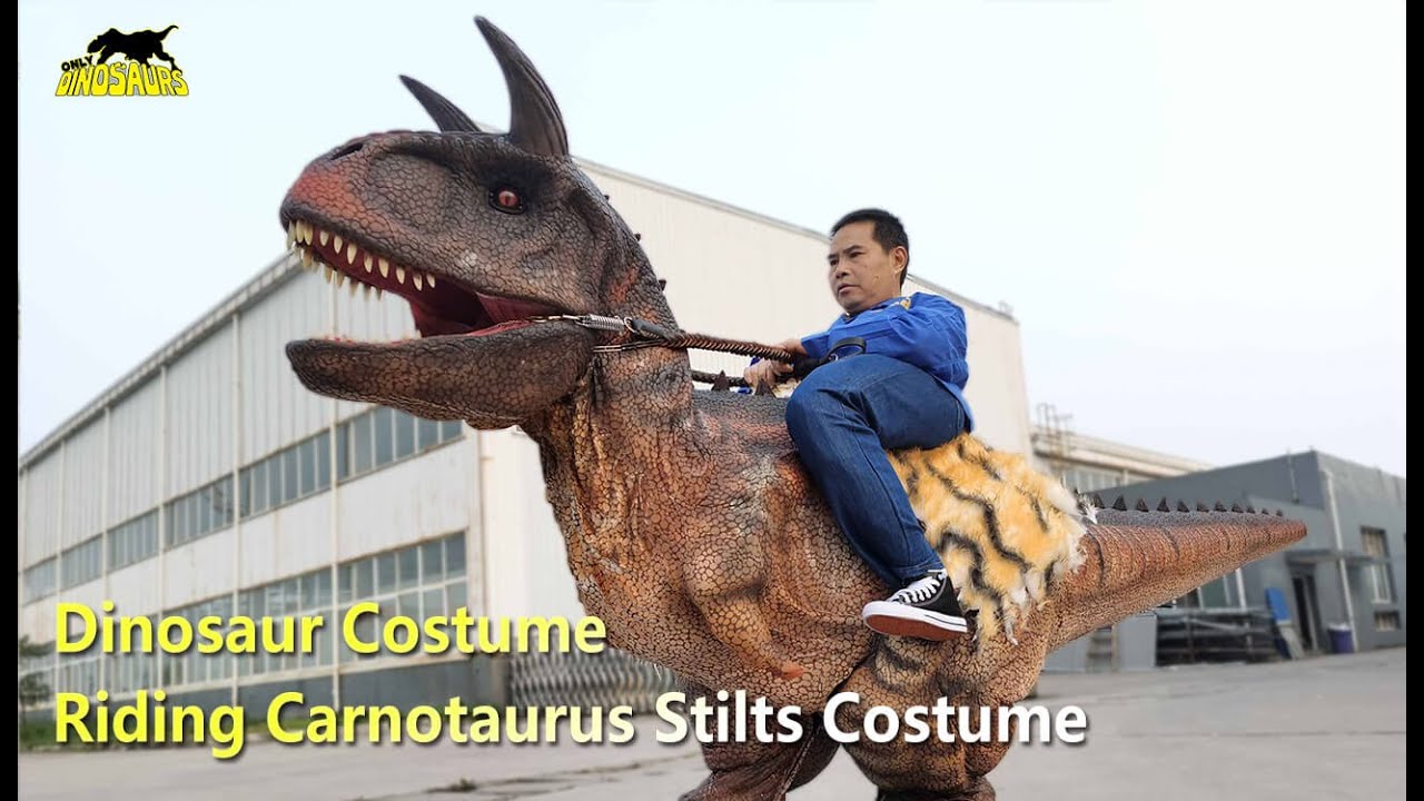 Irresistible Riding Carnotaurus Stilts Costume For Sale | Dinosaur Costume