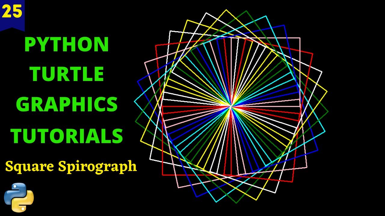 Draw Square Spirograph with Python Turtle | python turtle graphics tutorial #25 | python turtle
