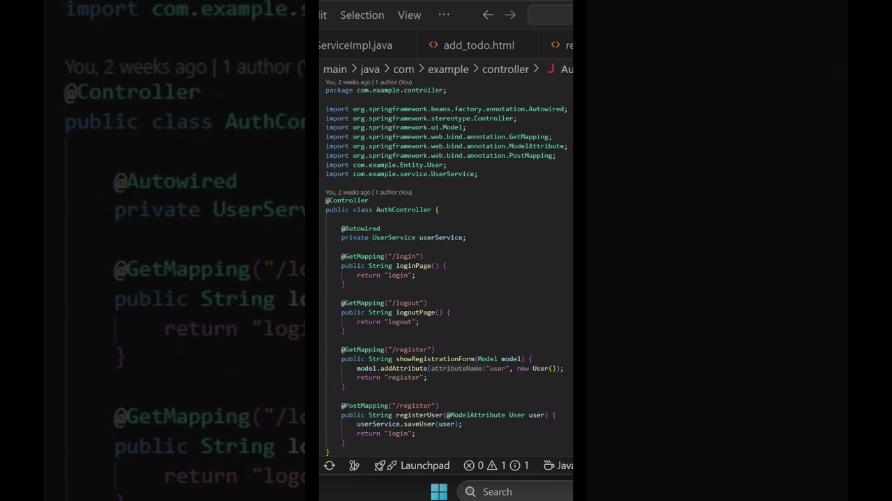 AuthController.java || spring boot 3 AuthController security configuration with code in description