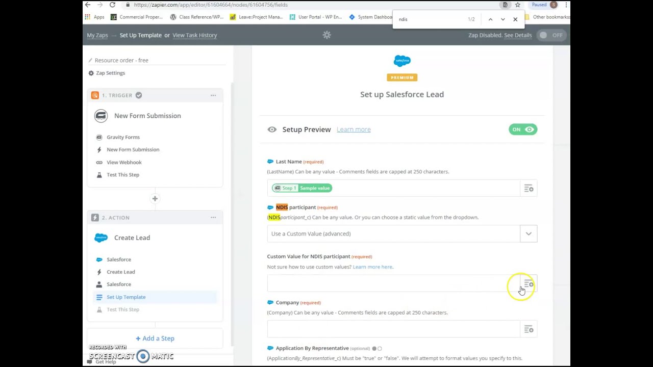 Wordpress Gravity form Zapier integration with salesforce