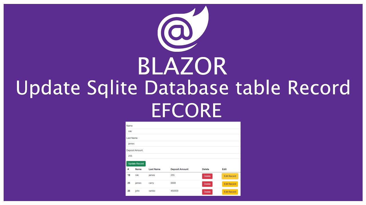 Blazor : Update Sqlite Database Record using efcore and bootstrap table