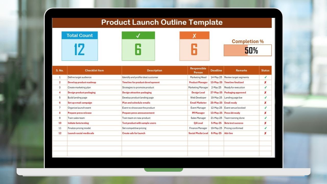 Product Launch Outline in Excel