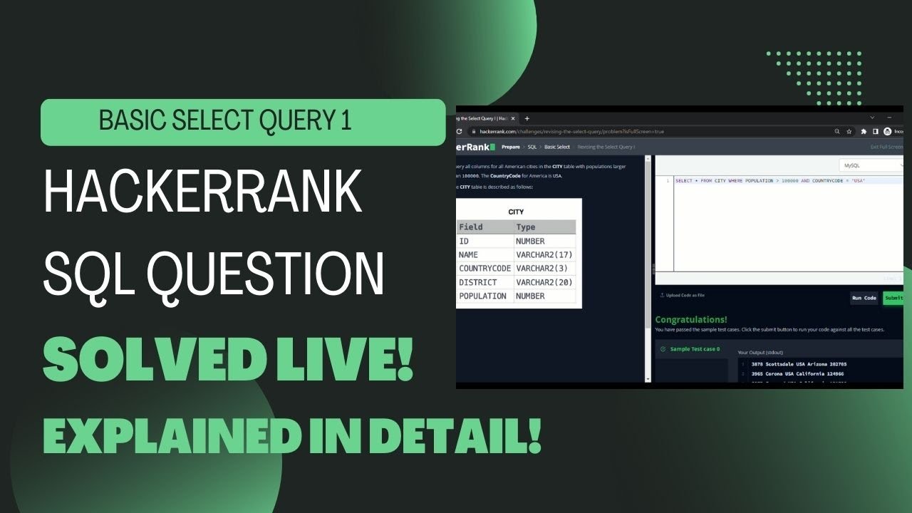 #SQL Basic Questions| #hackerrank SQL Basic Question_1 #beginneranalytics #sqltutorial #beginnersSQL