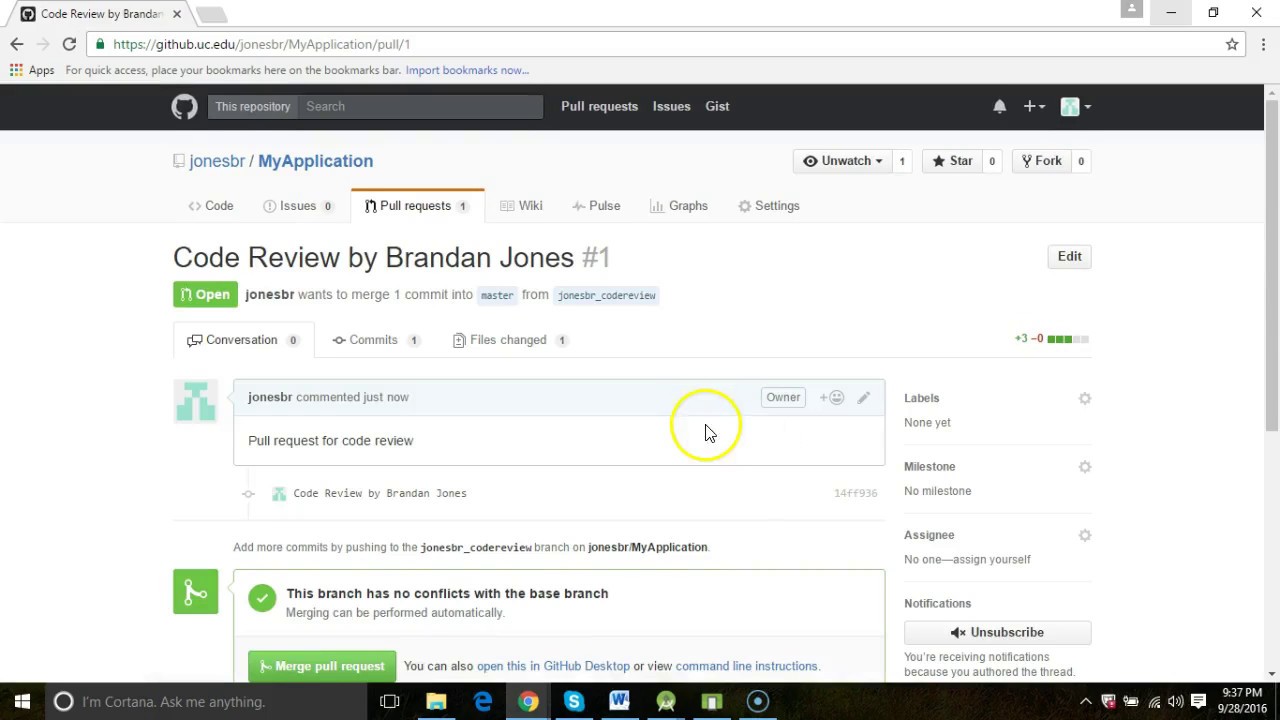GitHub branch and pull request to code review Android Studio