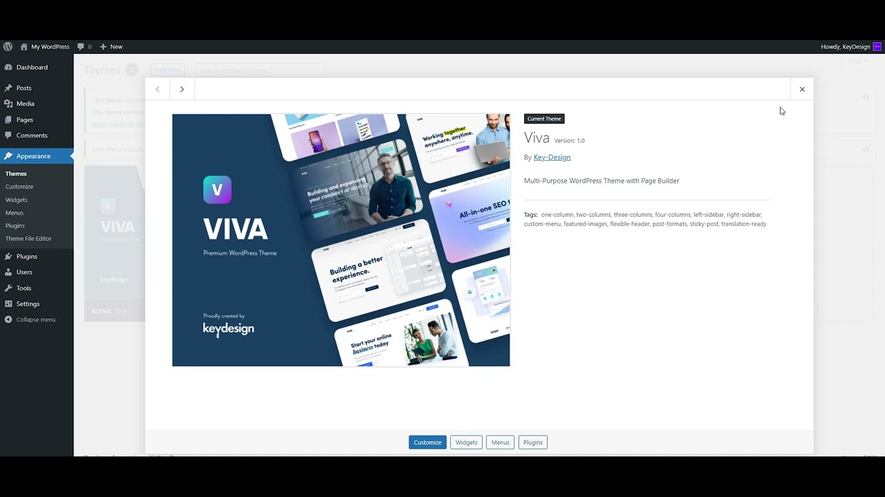 Viva WordPress Theme - Installing the theme