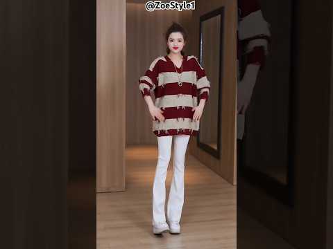 Women Y2K Striped Sweater 90s Vintage Aesthetic Long Sleeve V-Neck Knit Pullover Jumper L@ZoeStyle1