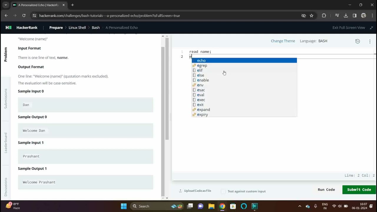 A Personalized Echo | Linux Shell | Hackerrank | Bash (Basic) | Easy | Take Input & Display Output