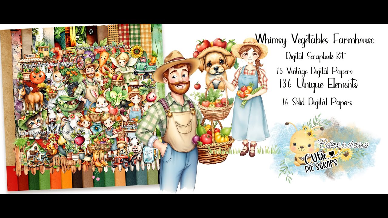 🌽 Whimsy Vegetables Farmhouse Digital Scrapbook Kit 🍅By Cutie Pie Scraps