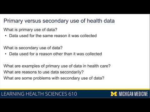 1-3 Introduction to LHS 610 - Primary versus secondary use of health data