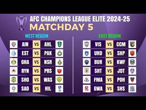 Matchday 5: Match Schedule | AFC Champions League Elite 2024/25.