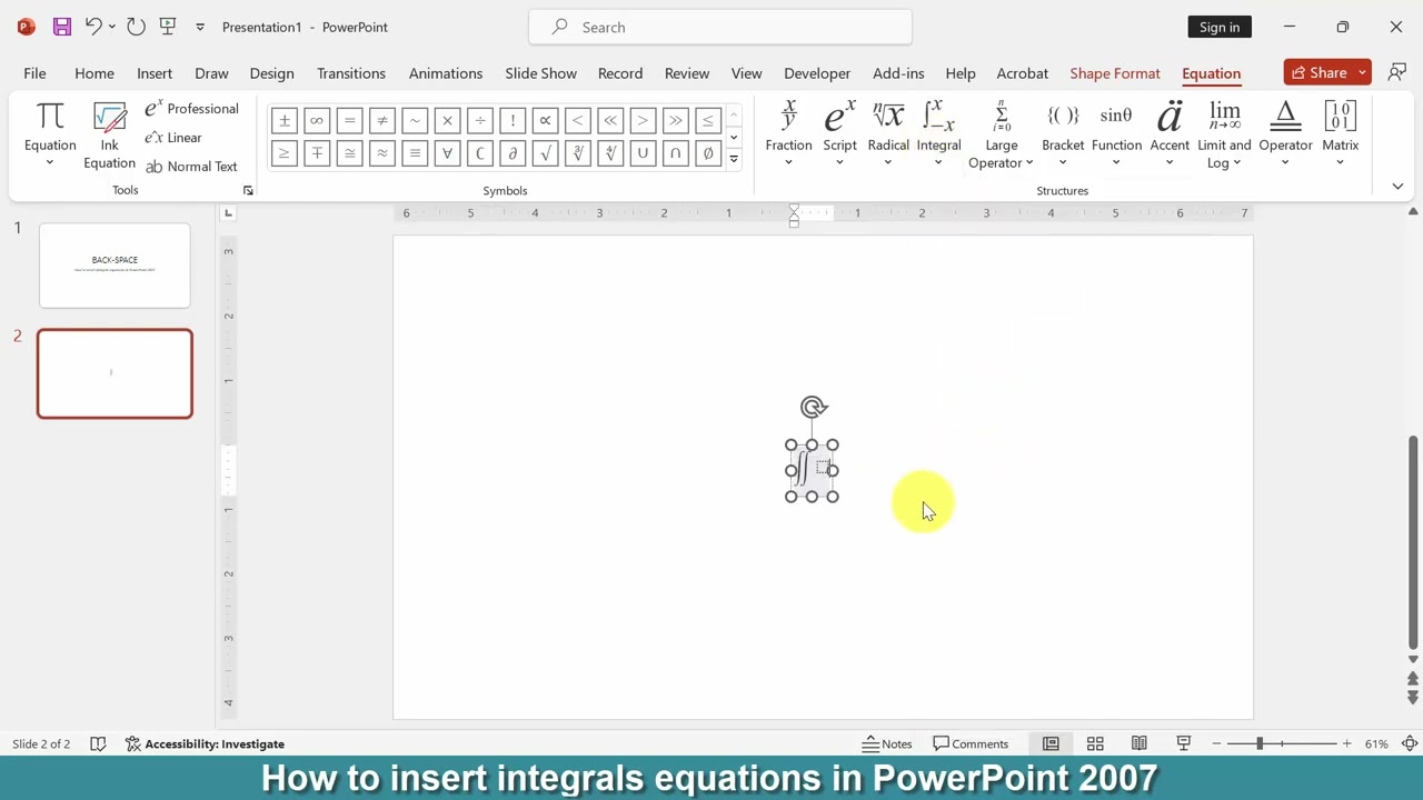 How to insert integrals equations in PowerPoint 2007
