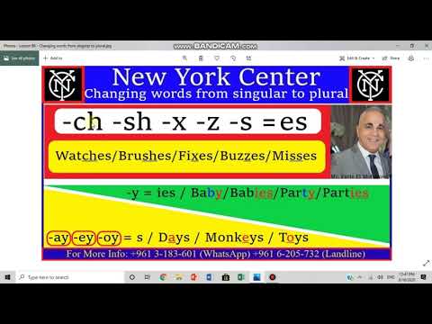 Video # 96 - Words that end with Ch- Sh- X- Z- S. تحويل الكلمات المفردة للجمع