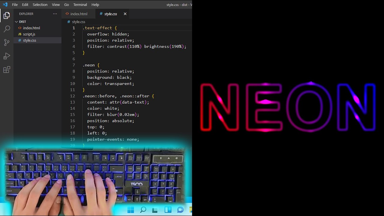 ASMR Programming - Shimmering Neon Text Effect Using HTML CSS - No Talking