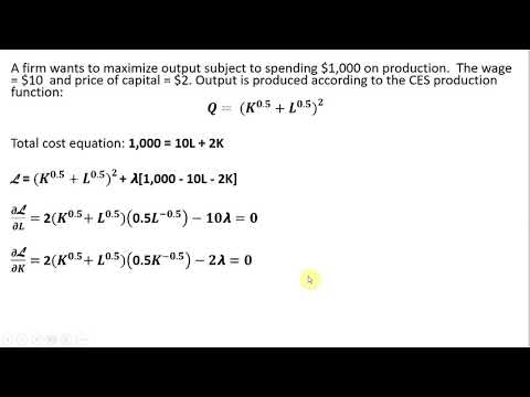 Lagrangian: Maximizing Output from CES Production Function with Cost Constraint