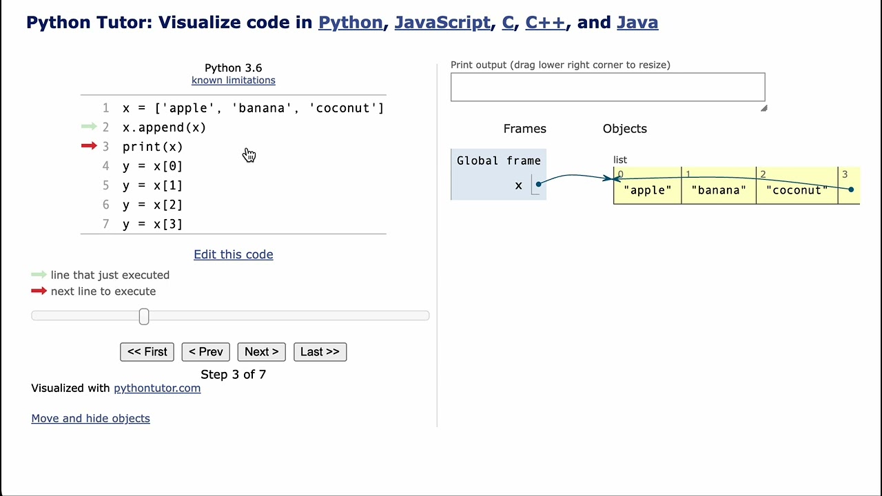what happens when you try to append a Python list to itself? [pythontutor.com]