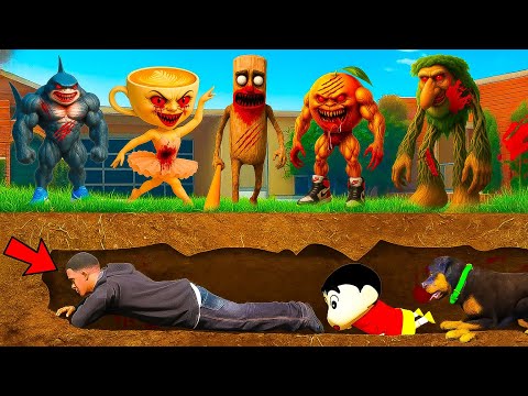 😱 Zombie Brainrot Animals Attacked Shinchan & Franklin in GTA 5! | Scary Zombies Story | Telugu