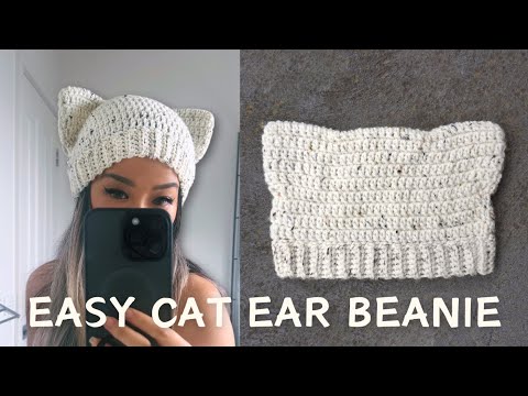 Easy Crochet Beanie with Cat Ears Tutorial