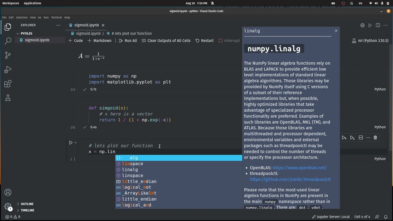 Create and plot sigmoid Function using Numpy and Matplotlib