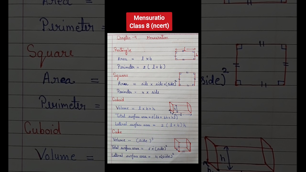 Class 8 mensuration | mensuration formulas #mensuration #maths