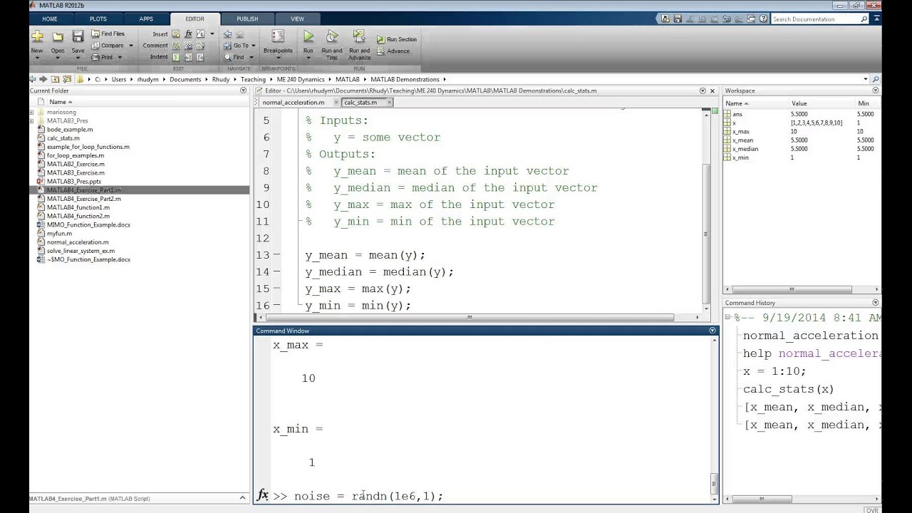 MATLAB Tutorial Lesson #04b:   Multiple Input Output User Defined Functions