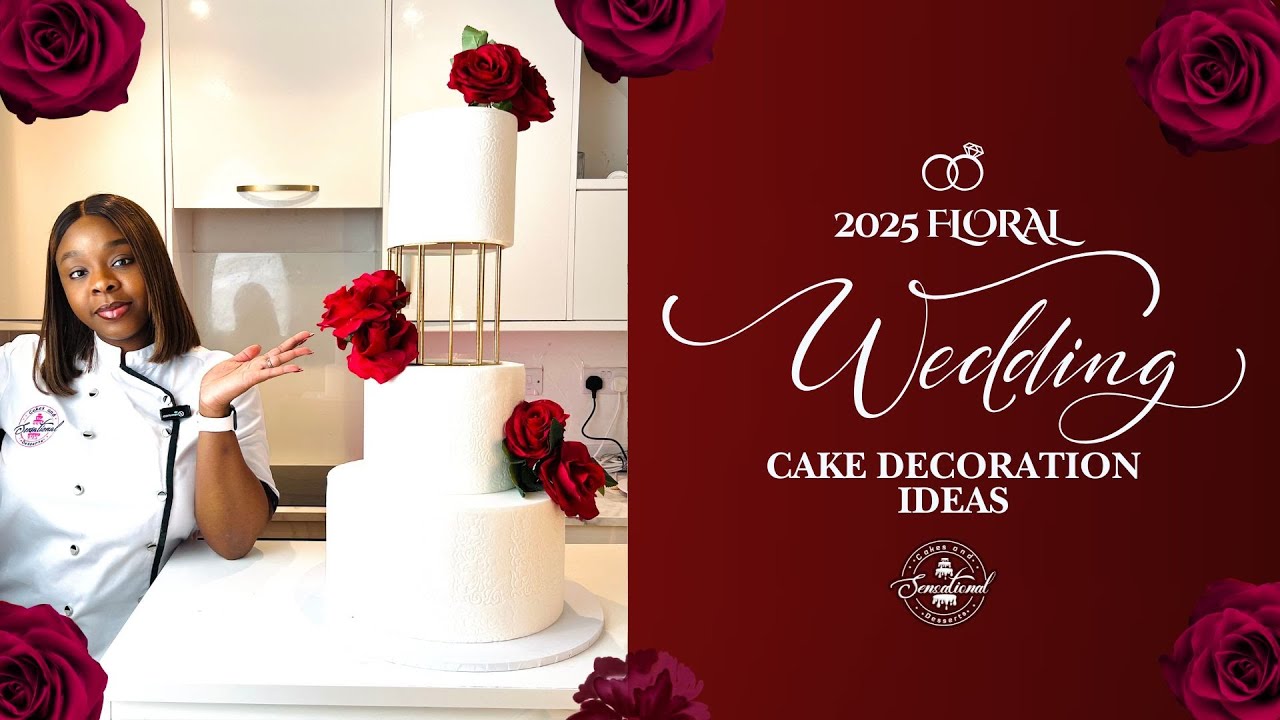 Burgundy Floral Wedding Cake Decoration