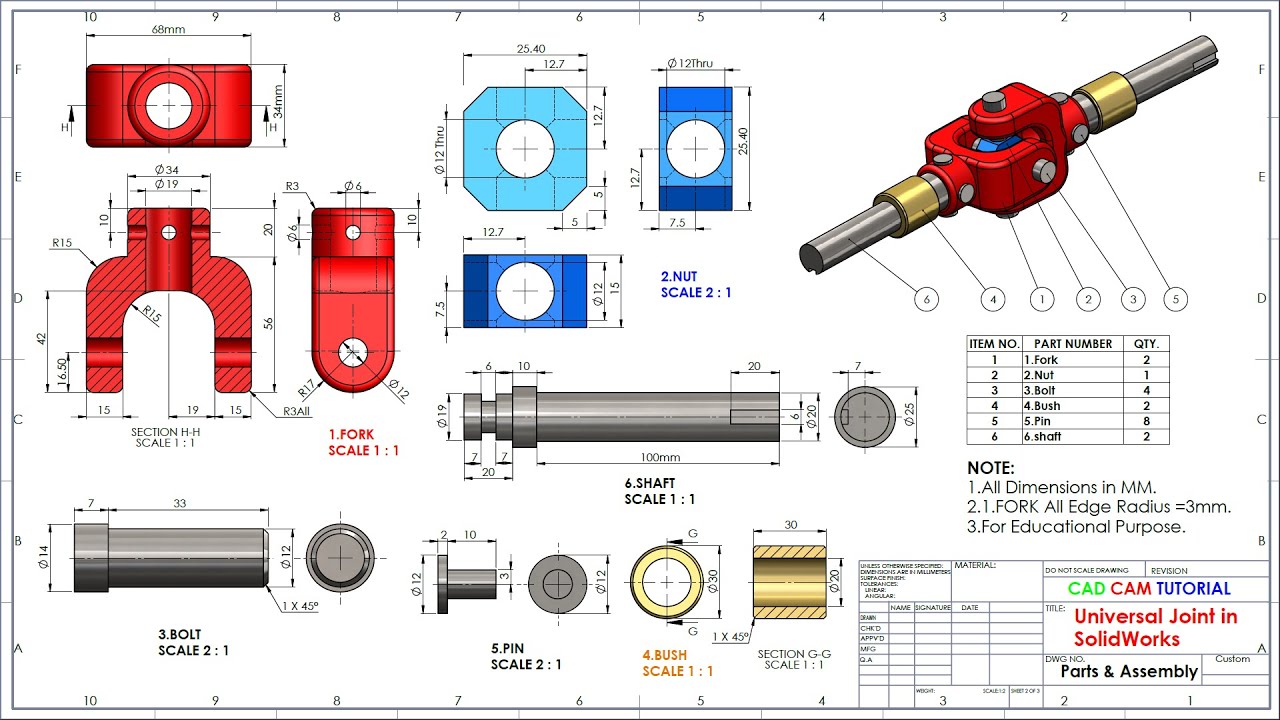 Universal Joint Exercise in Solidworks